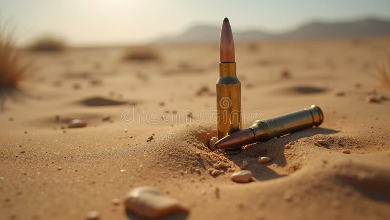 Single Bullet Casing in Desert Sand Reflecting Sunlight Stock ...