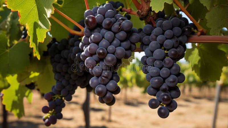 Single Bunch of Shiraz Grapes on Vine. Generative Ai Stock Image ...