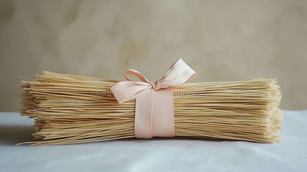A Single Bundle of Raffia Tied with a Pastel-colored Ribbon, Styled on ...