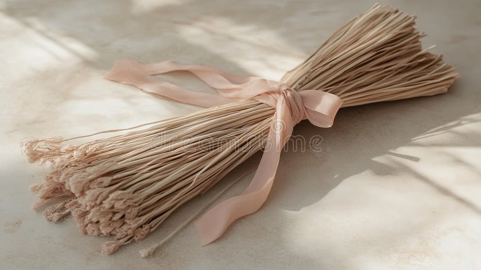 A Single Bundle of Raffia Tied with a Pastel-colored Ribbon, Styled on ...