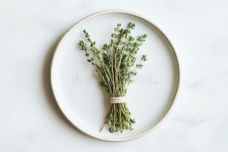 Single Bundle Thyme Displayed Clean White Ceramic Plate Stock Photos ...