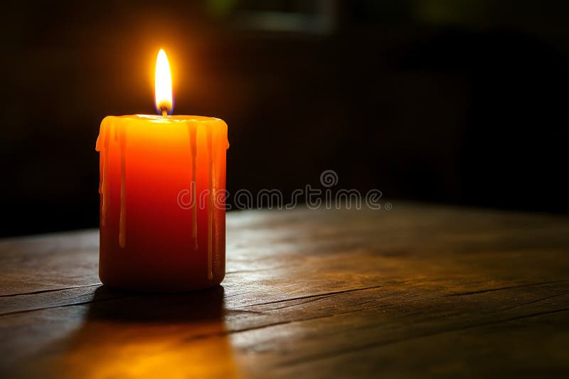 Single Burning Candle in a Dark Room, Space for Text Stock Illustration ...