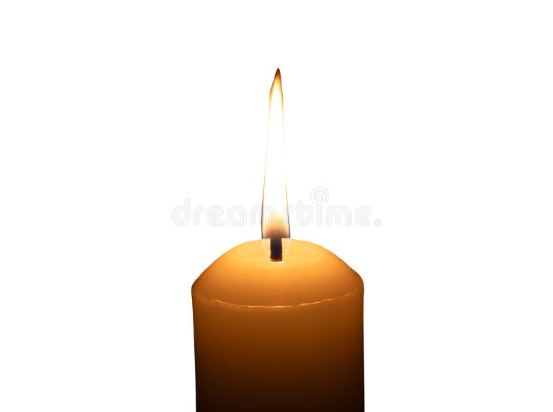 Single Burning Candle Flame or Light Glowing on a Big White Candle on ...