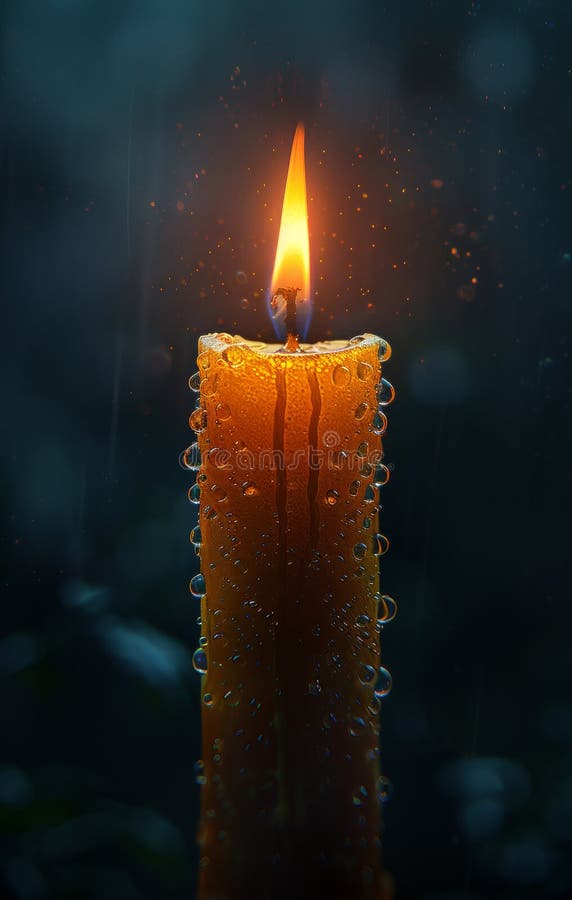 Single Burning Candle is Seen in the Dark with Water Droplets on it ...