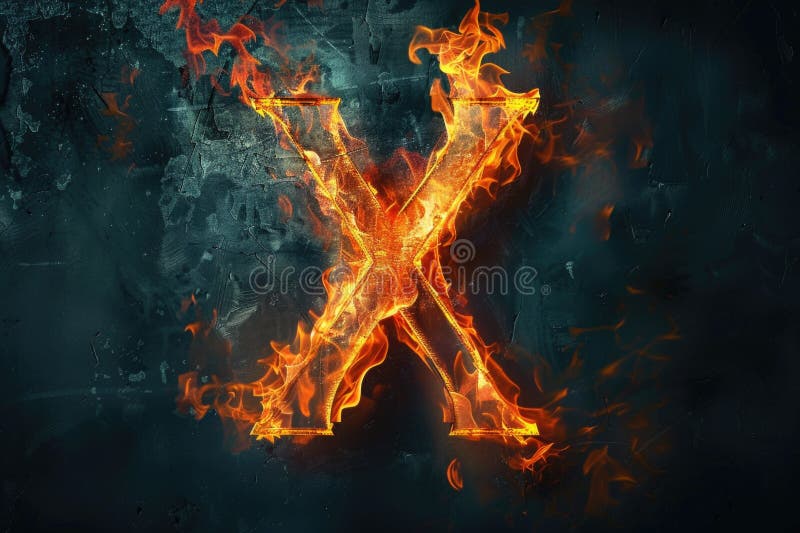 A Single Burning Letter X on a Black Background, with Flames and Smoke ...