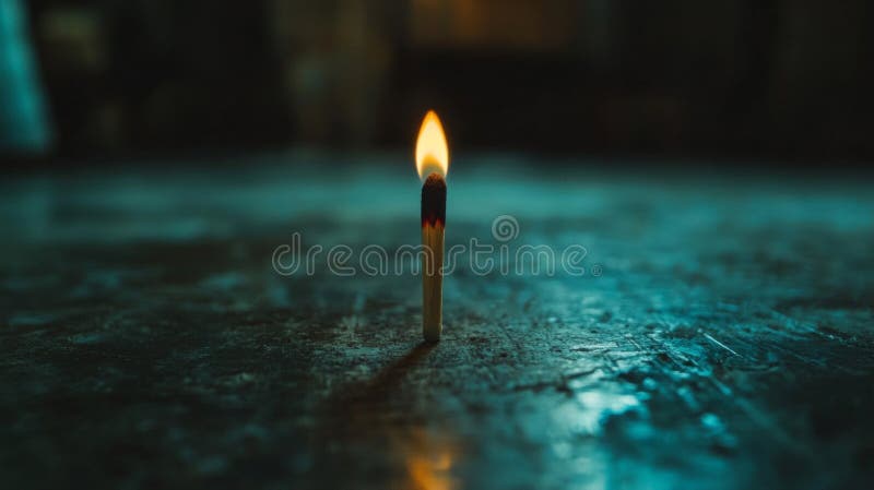 Single Burning Match on Dark Textured Surface Stock Illustration ...