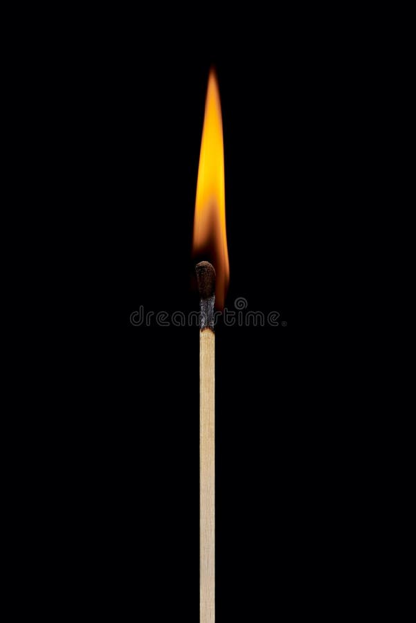 A Single Burning Match with the Flame Rising Up, Isolated on a Black ...