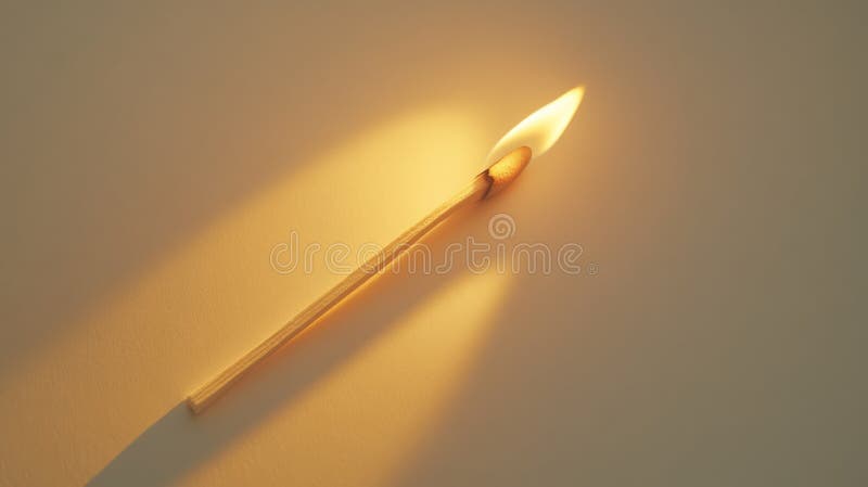 A Single Burning Matchstick Casting a Shadow on a Surface. Stock Photo ...