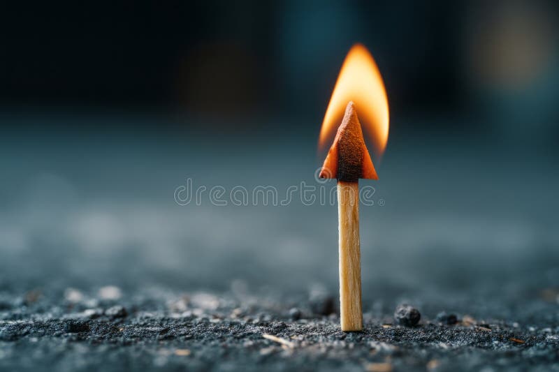 Single Burning Matchstick with Flame Igniting in Dark Background for ...
