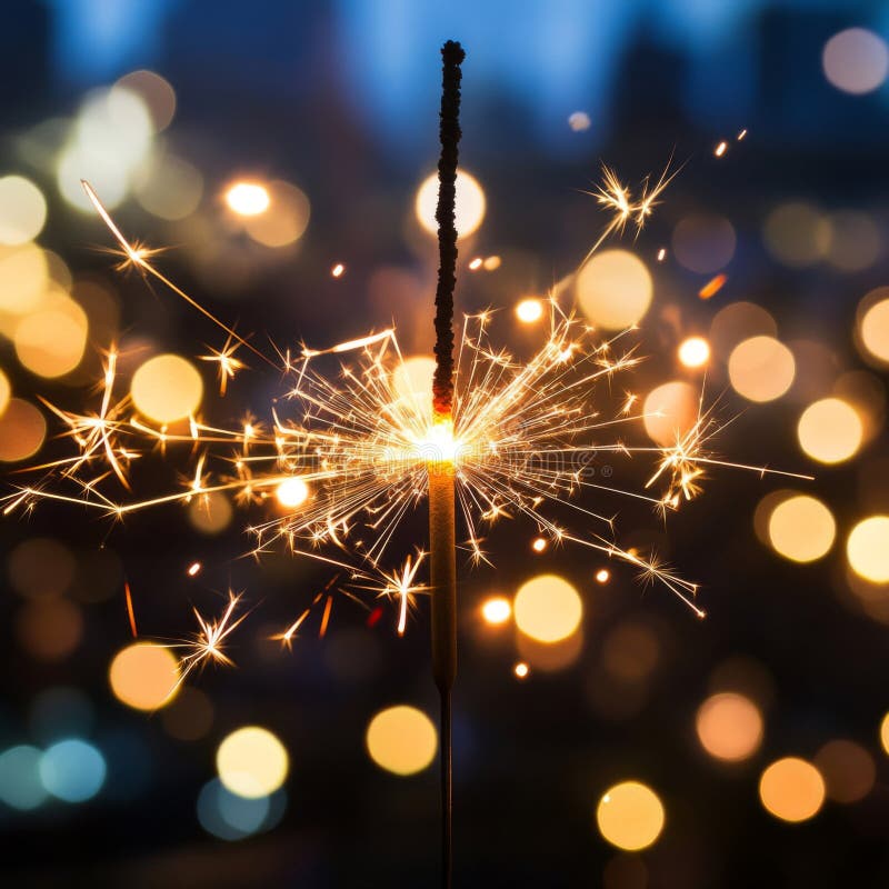 A Single Burning Sparkler with a Blurred Background of Glowing Lights ...