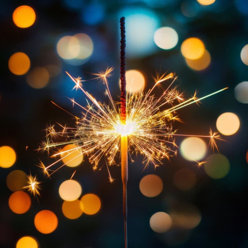 A Single Burning Sparkler with a Bokeh Background Stock Illustration ...