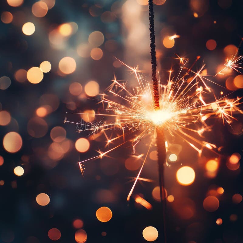 A Single Burning Sparkler with a Bokeh Background Stock Illustration ...