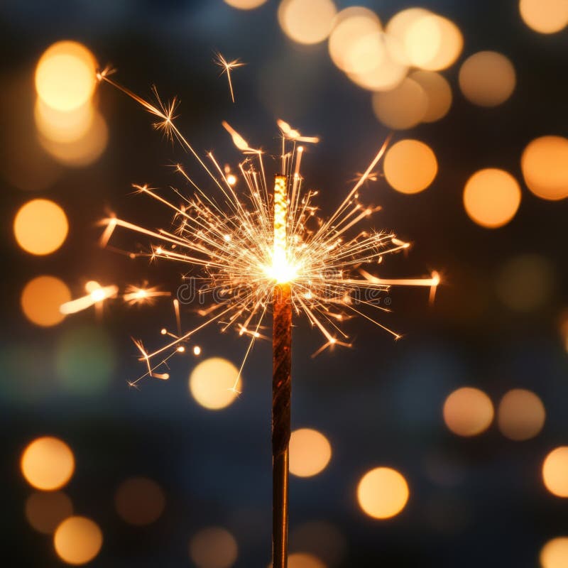 A Single Burning Sparklers with Bokeh Lights in the Background Stock ...