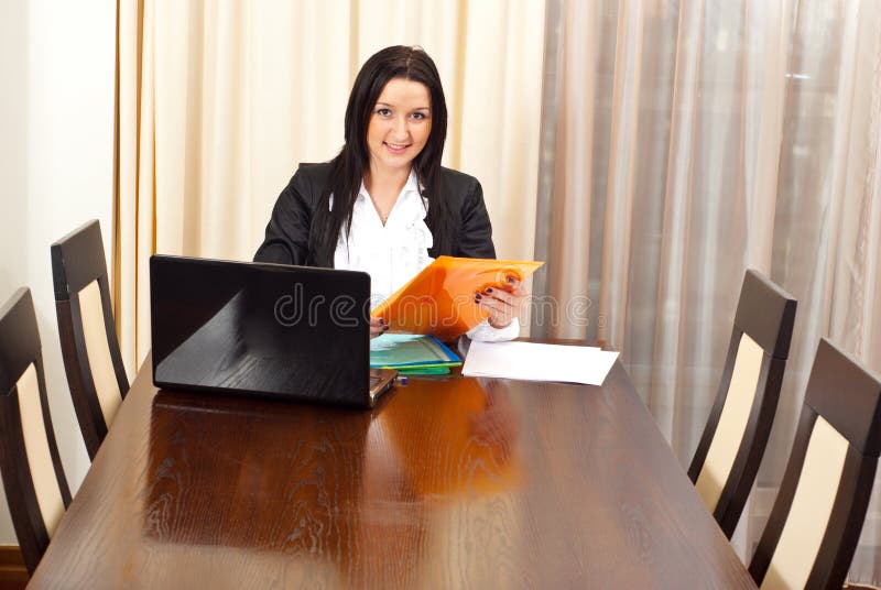 Single Business Woman at Meeting Table Stock Photo - Image of adult ...