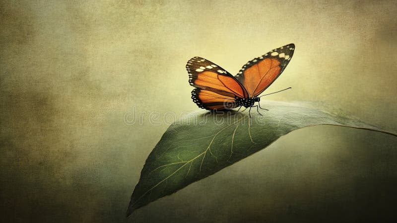 A Single Butterfly Perched on a Fresh Leaf Styled with Soft Natural ...