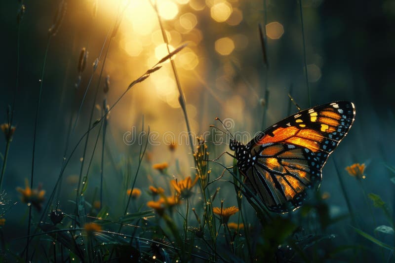 A Single Butterfly Sits on the Edge of a Lush Green Field Stock Image ...