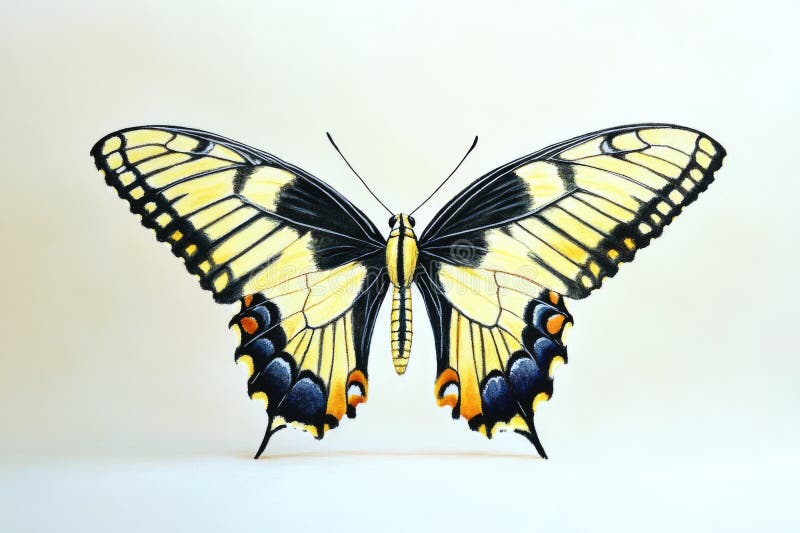 A Single Butterfly Sitting on a White Surface Stock Photo - Image of ...