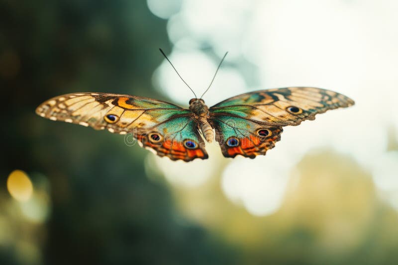 A Single Butterfly Soaring through the Air, Its Wings Spread Wide Stock ...