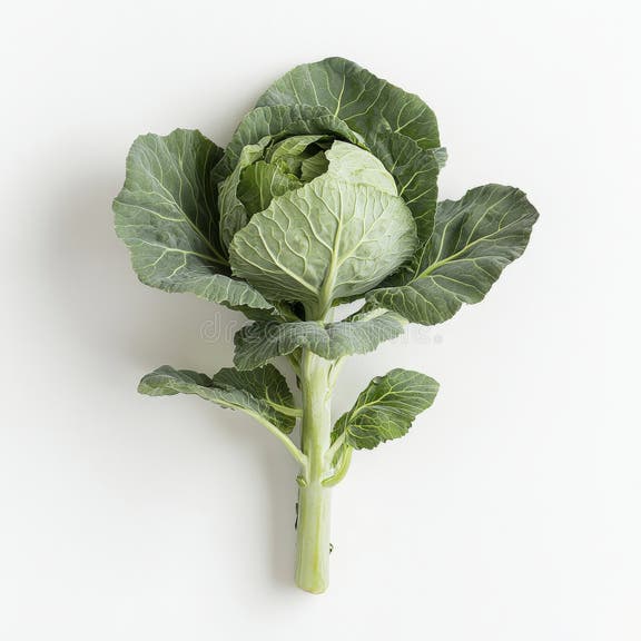 A Single Cabbage with Green Leaves, Isolated on a White Background ...