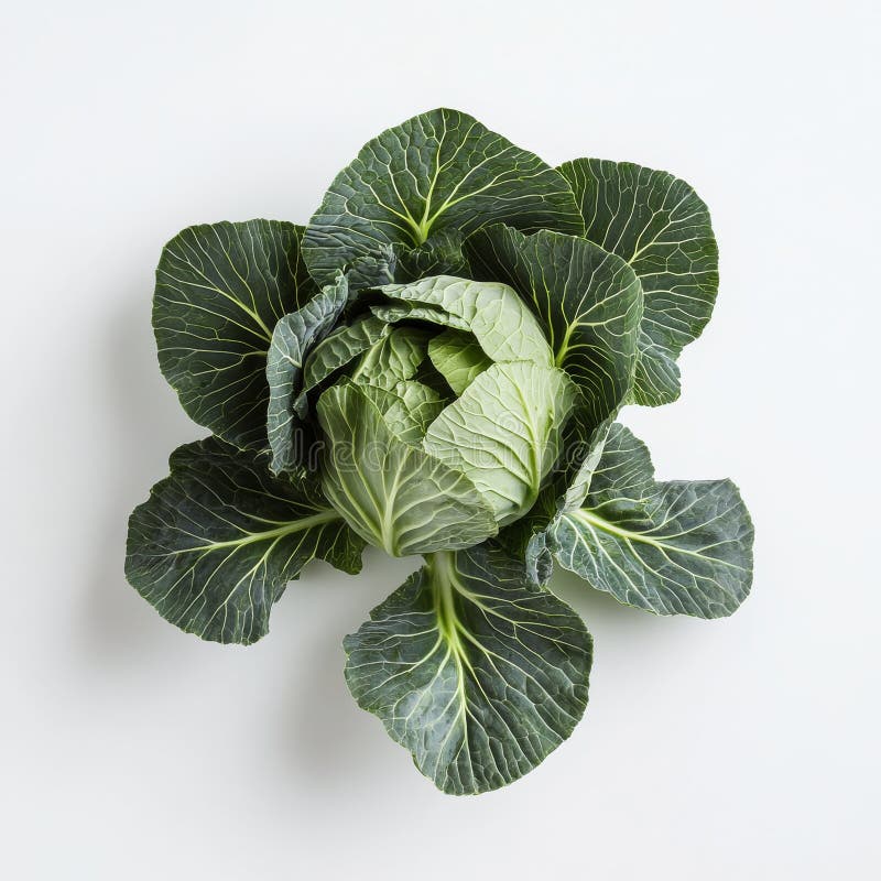 A Single Cabbage with Green Leaves, Isolated on a White Background ...