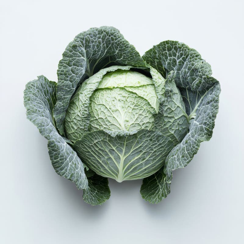 A Single Cabbage with Green Leaves, Isolated on a White Background ...