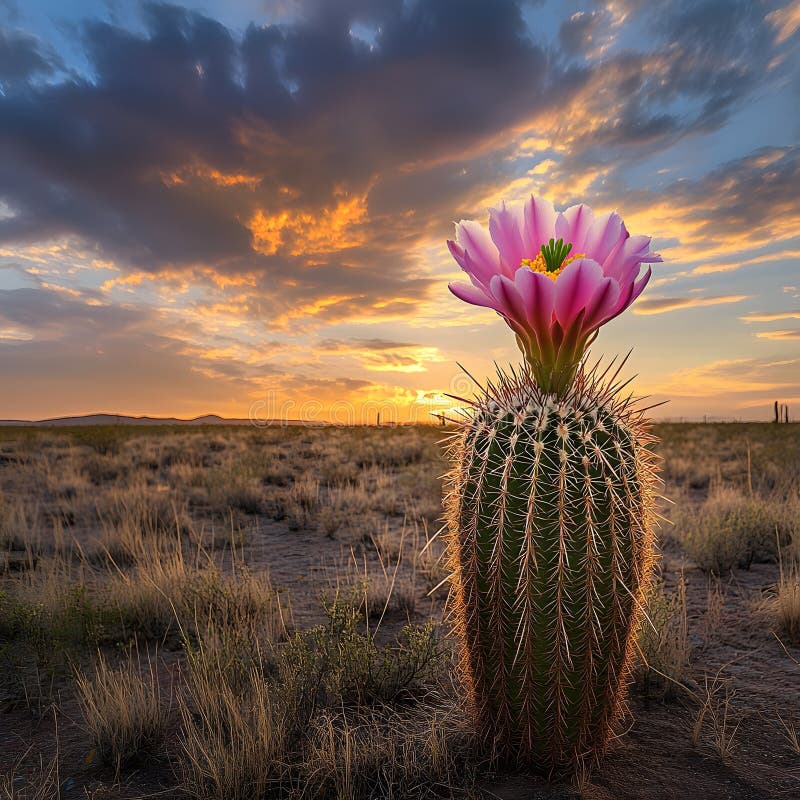 A Single Cactus with a Blooming Pink Flower, Standing Alone in a Vast ...