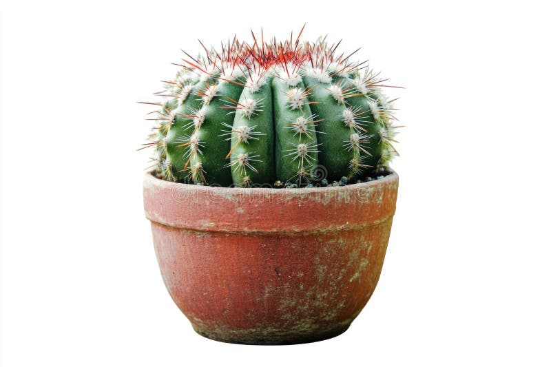 A Single Cactus Plant in a Small Pot on a Clean White Background Stock ...
