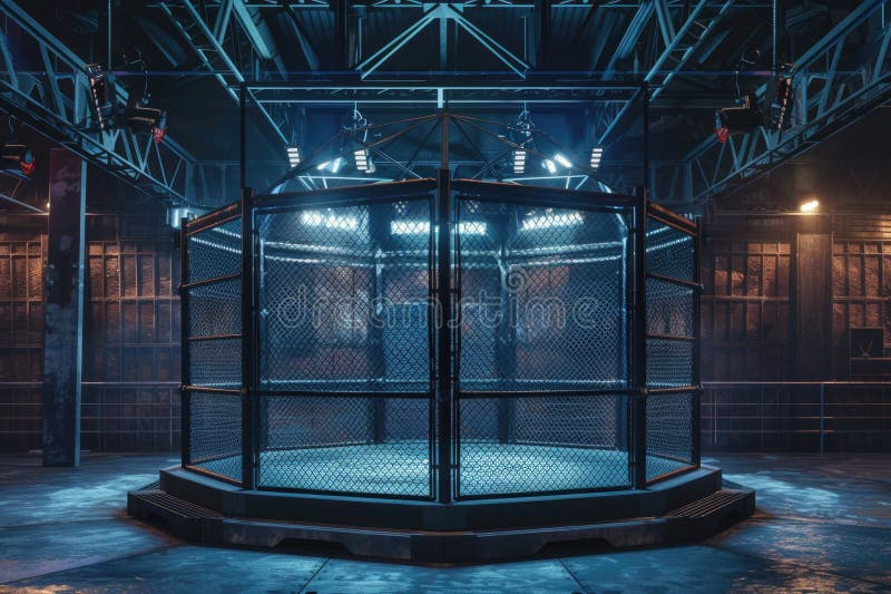 A Single Cage Lit Up in a Dark Room Stock Image - Image of detective ...