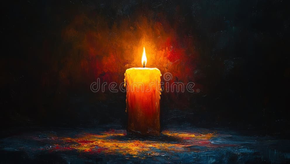 Single Candle Burning Brightly in Dark Setting Stock Image - Image of ...