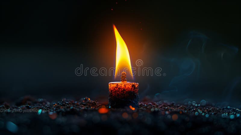 Single Candle Flame Burning in Darkness on a Black Surface Stock Photo ...