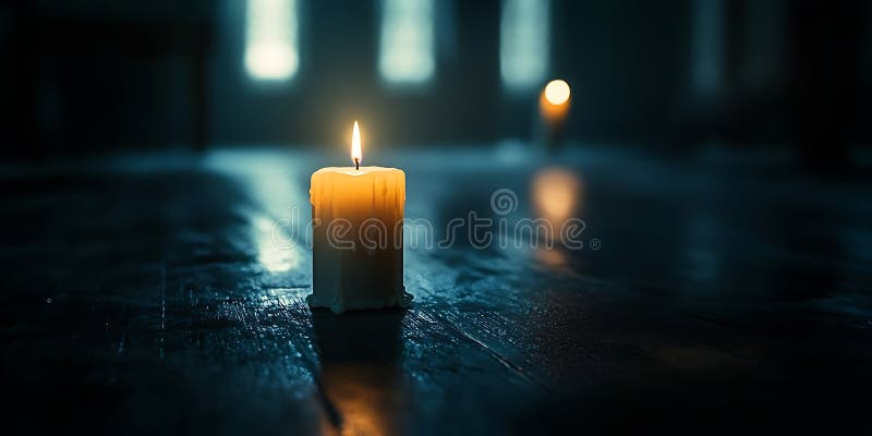 Single Candle Flame Glowing in Dark: a Peaceful Image Stock ...