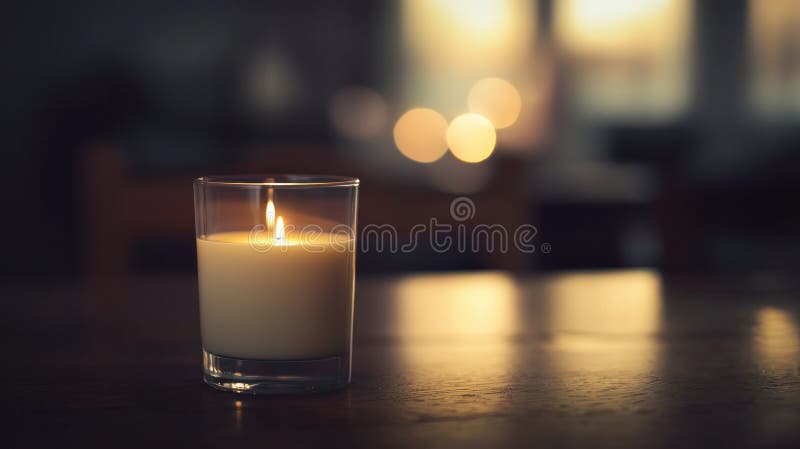 A Single Candle Flame Illuminates a Dark Room Creating a Warm and ...