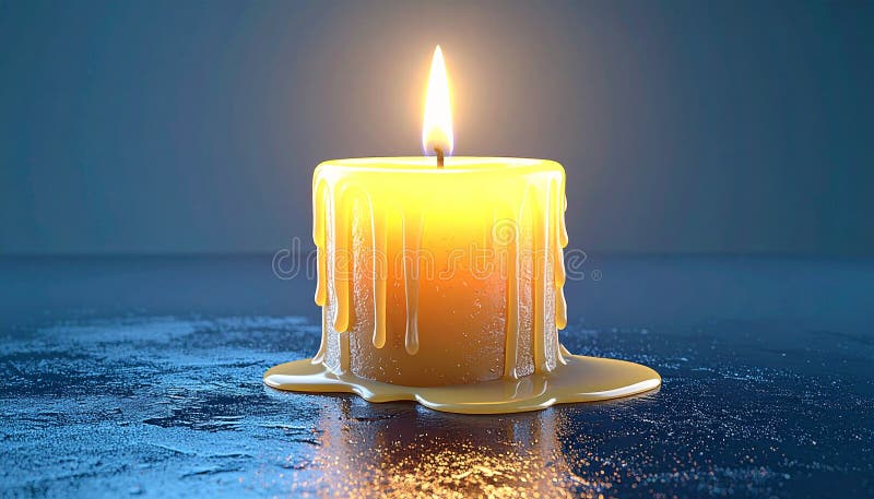 Single Candle Flame with Wax Texture on a Dark Glossy Surface Stock ...
