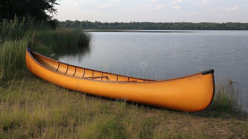 A Single Canoe Styled beside a Lake for Outdoor Adventure Services ...