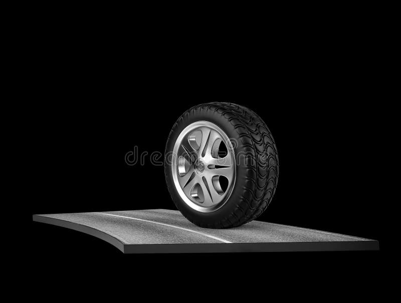 Single Car Tire on the Asphalt. on Black Stock Illustration ...
