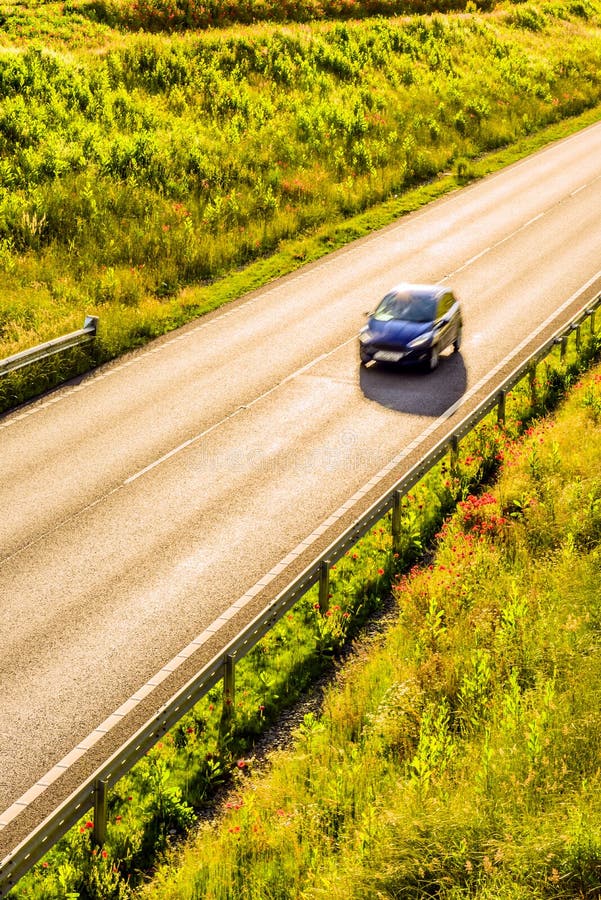 Single Car on Uk Motorway Road Overhead View at Daylight Stock Image ...