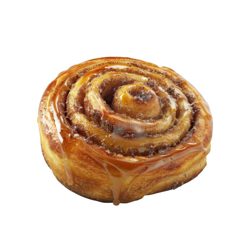 A Single Caramel-Drizzled Cinnamon Roll Stock Image - Illustration of ...