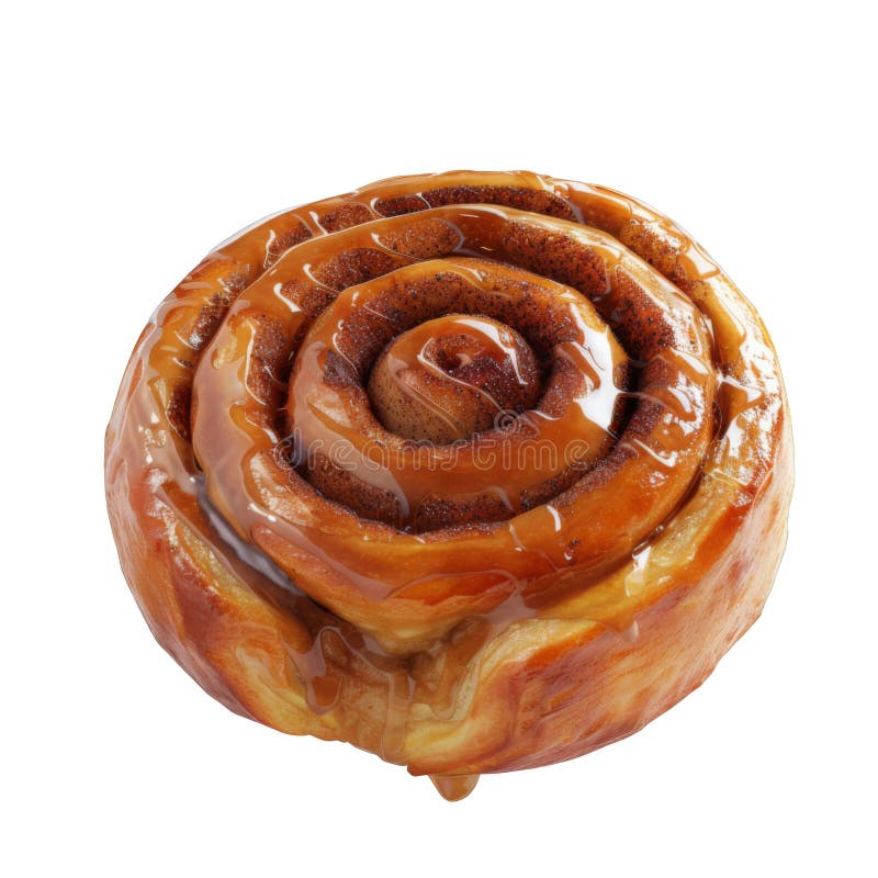 A Single Caramel-Glazed Cinnamon Roll Stock Image - Illustration of ...