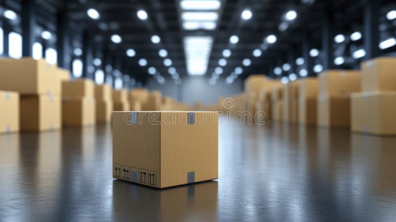 Single Cardboard Box in a Modern Warehouse Stock Illustration ...