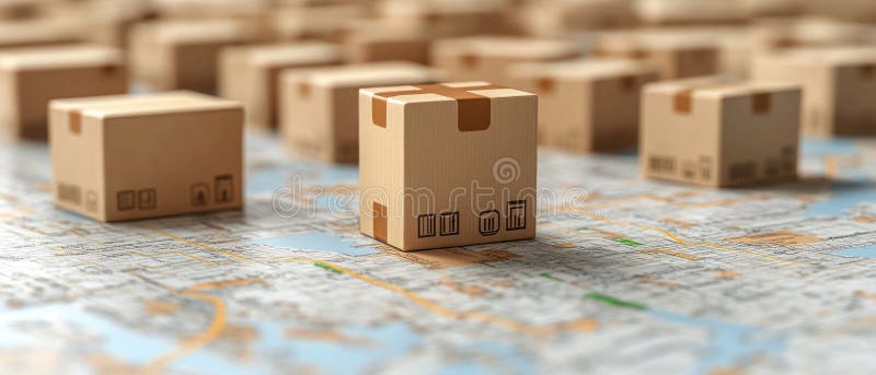 A Single Cardboard Box Stands Out among a Group of Boxes on a Map ...