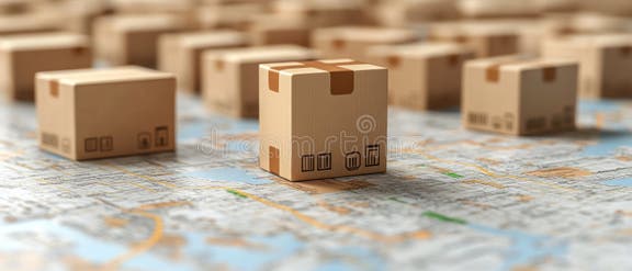 A Single Cardboard Box Stands Out among a Group of Boxes on a Map ...