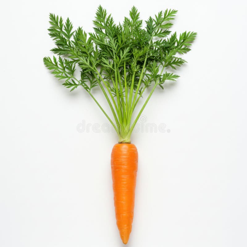A Single Carrot with Green Leafy Top Isolated on a White Background in ...