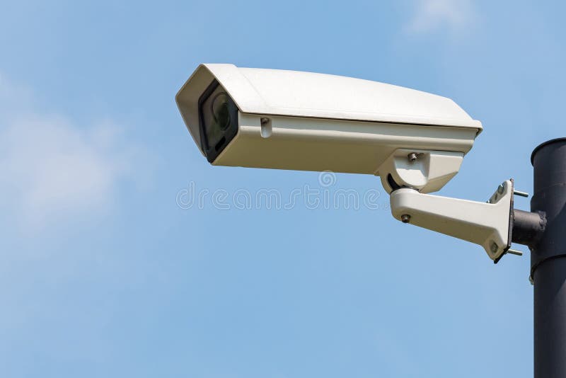 Single CCTV Security Camera on Beautiful Sunrise Sky Stock Image ...