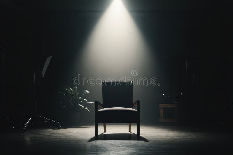 Single Chair Under Dramatic Spotlight in Dark Studio Stock Image ...