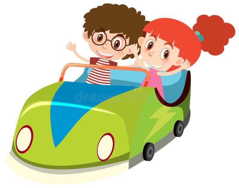 Single Character of Kids in Green Car on White Background Stock ...