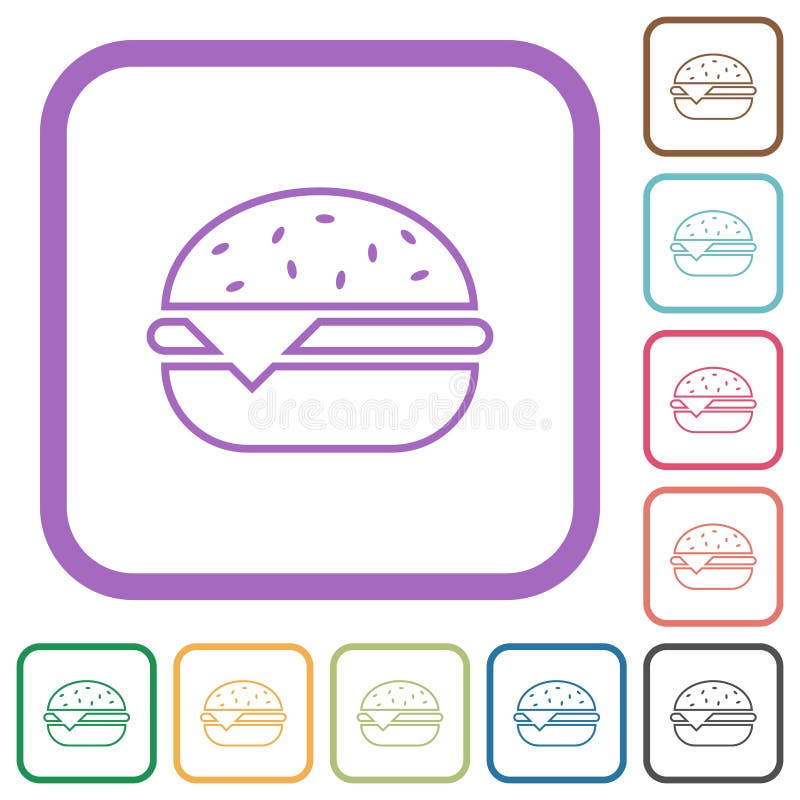 Single Cheeseburger Outline Round Flat Multi Colored Icons Stock Vector - Illustration of eating ...
