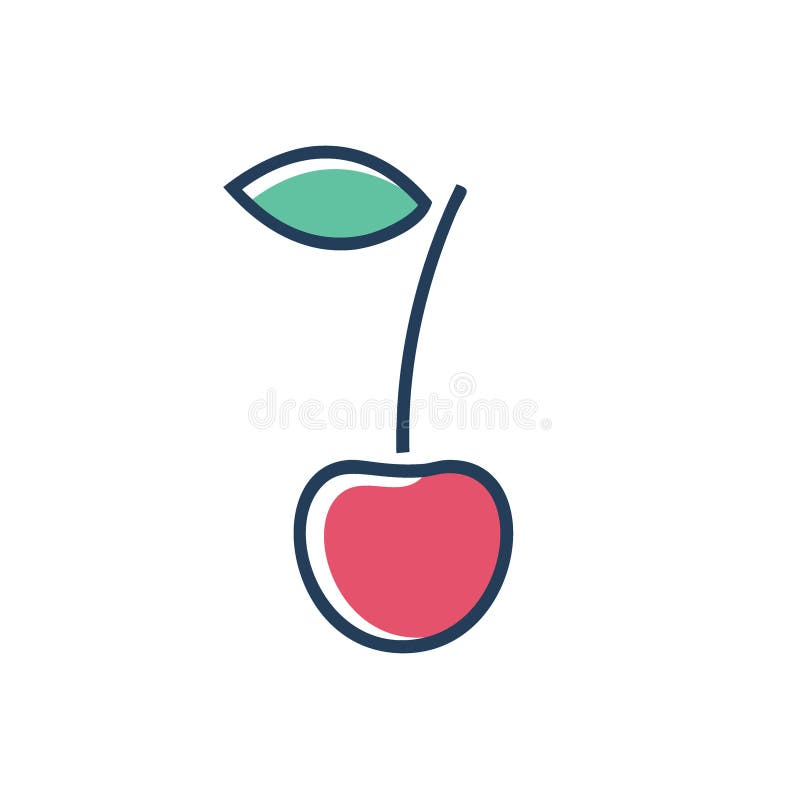 Single Cherry Fruit Icon Illustration. Red Cherry with Green Leaf and ...