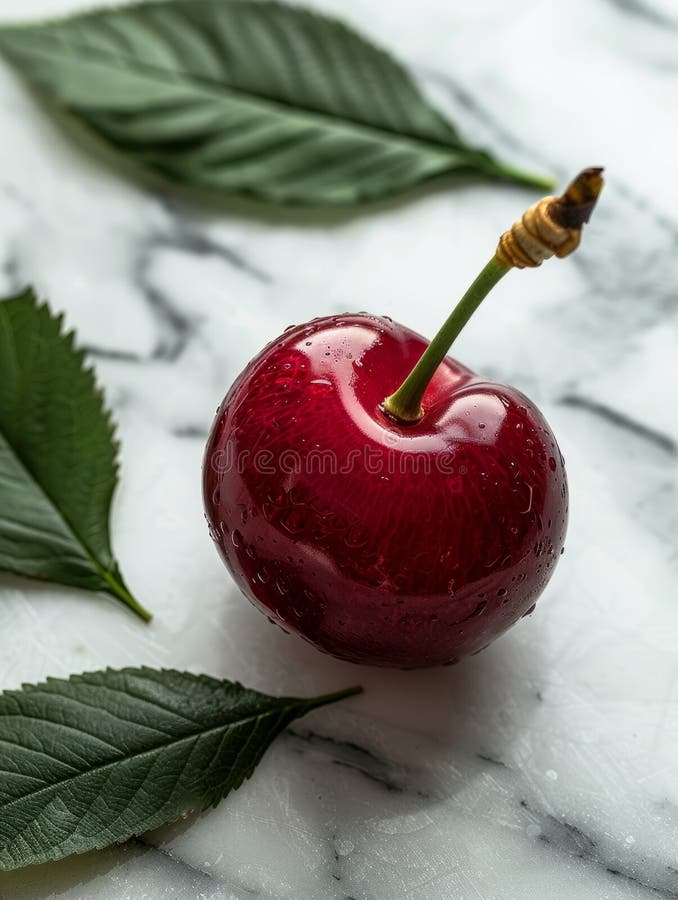 Single Cherry Green Leaves Marble Background Stock Photos - Free ...