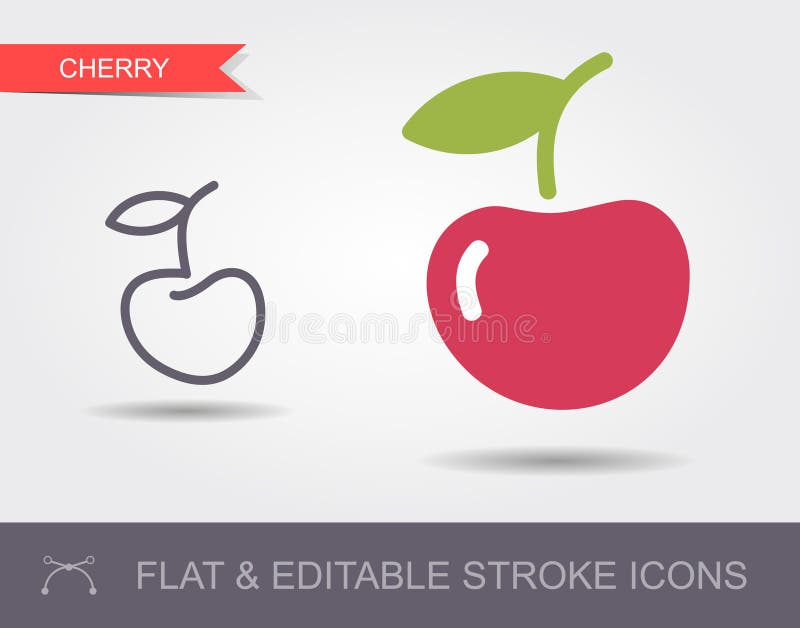 Single Cherry with a Leaf, Isolated Vector Illustration with Editable ...