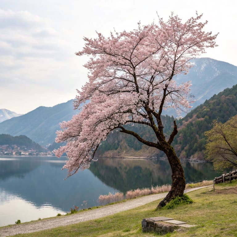Single Cherry Tree in Full Bloom Stock Illustration - Illustration of landscape, bloom: 366404436